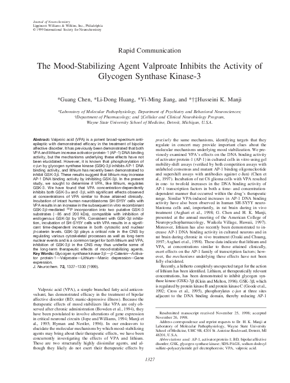 (PDF) The Mood-Stabilizing Agent Valproate Inhibits the Activity of ...