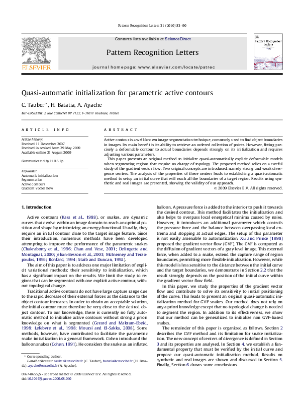 Pdf Quasi Automatic Initialization For Parametric Active Contours