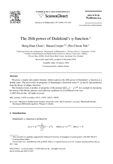 (PDF) The 26th power of Dedekind's η-function
