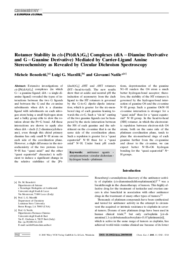 (PDF) Rotamer Stability incis-[Pt(diA)G2] Complexes (diA=Diamine ...