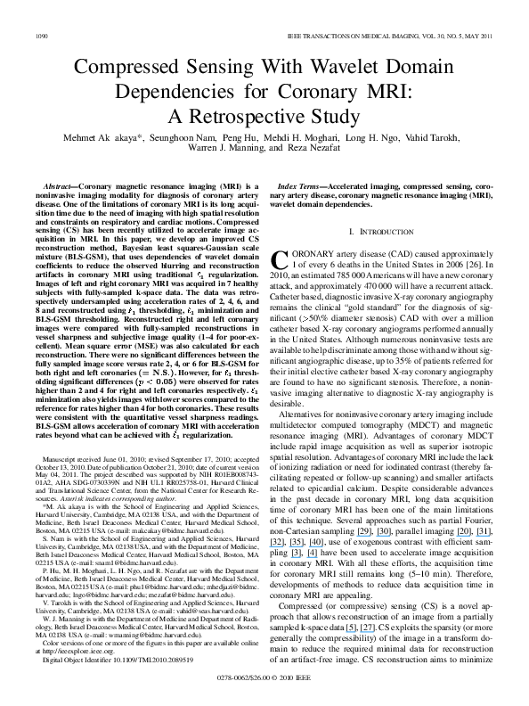 (PDF) Compressed Sensing With Wavelet Domain Dependencies for Coronary ...