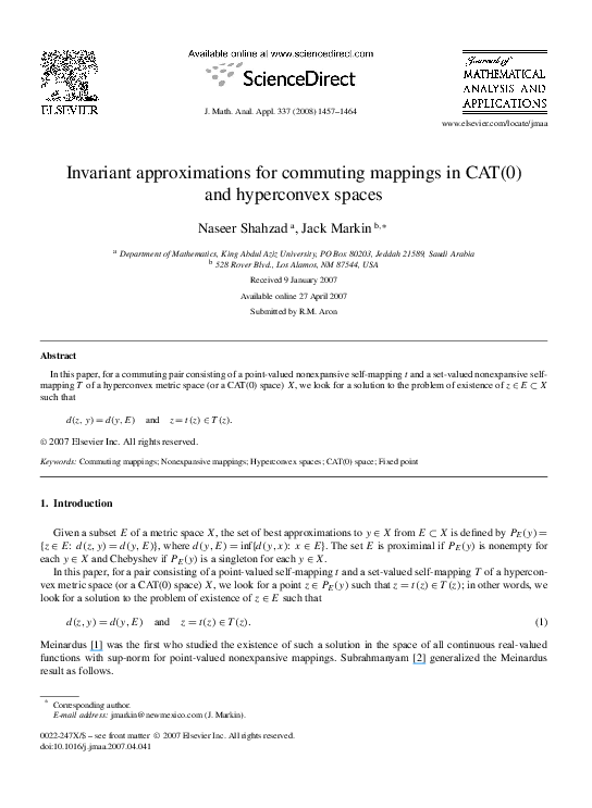 Pdf Invariant Approximations For Commuting Mappings In Cat0 And Hyperconvex Spaces