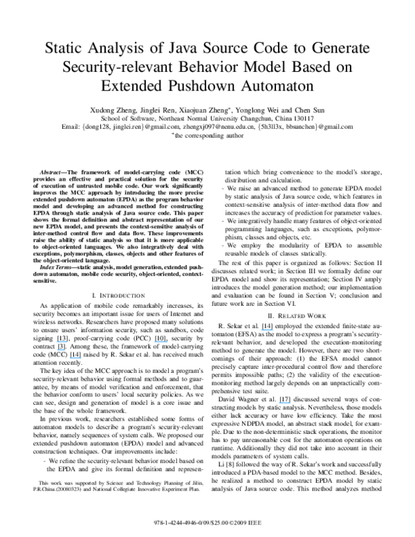 (PDF) Static Analysis of Java Source Code to Generate Security-Relevant ...