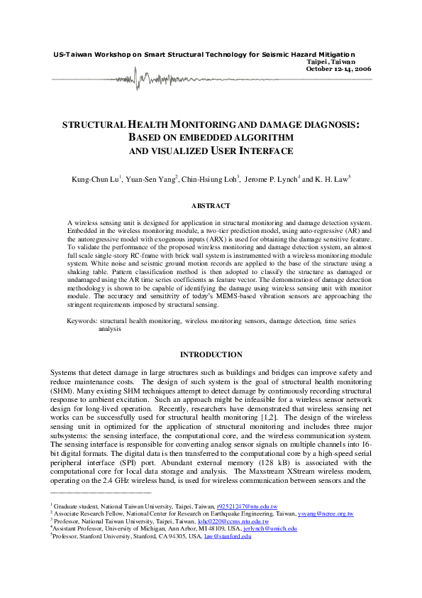(PDF) STRUCTURAL HEALTH MONITORING AND DAMAGE DIAGNOSIS: BASED ON EMBEDDED ALGORITHM AND ...