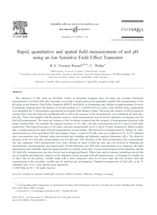 (PDF) Rapid, quantitative and spatial field measurements of soil pH using an Ion Sensitive Field ...