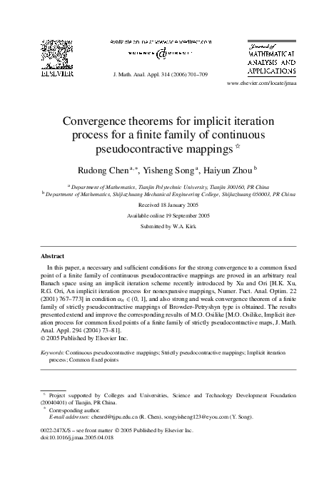 (PDF) Convergence theorems for implicit iteration process for a finite family of continuous ...