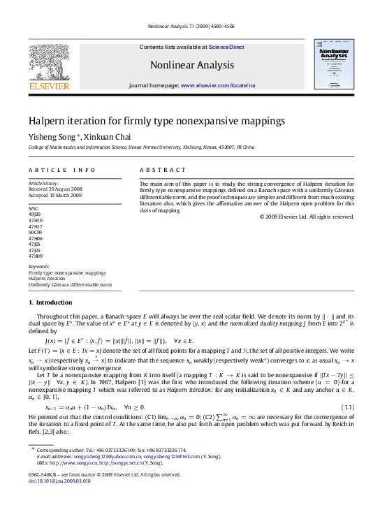 Pdf Halpern Iteration For Firmly Type Nonexpansive Mappings Yisheng Song