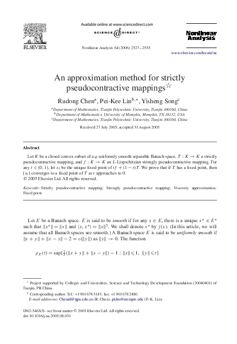 Pdf An Approximation Method For Strictly Pseudocontractive Mappings
