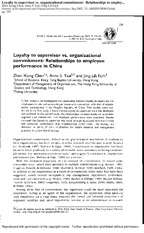 (PDF) Loyalty to supervisor vs. organizational commitment ...