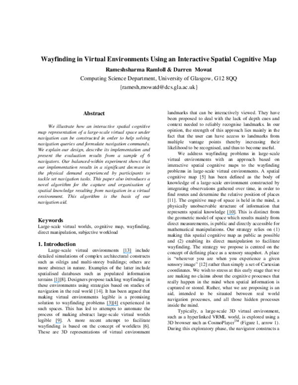 Pdf Wayfinding In Virtual Environments Using An Interactive Spatial Cognitive Map