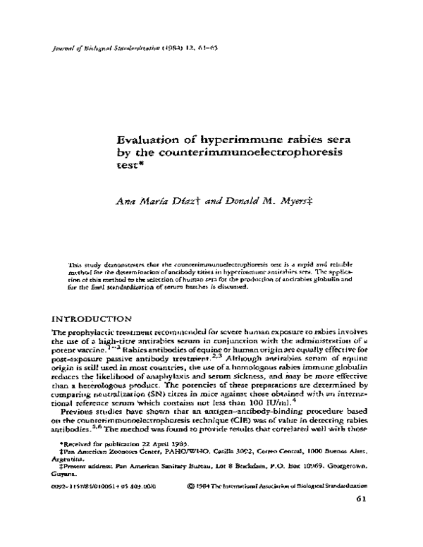 (PDF) Evaluation of hyperimmune rabies sera by the ...
