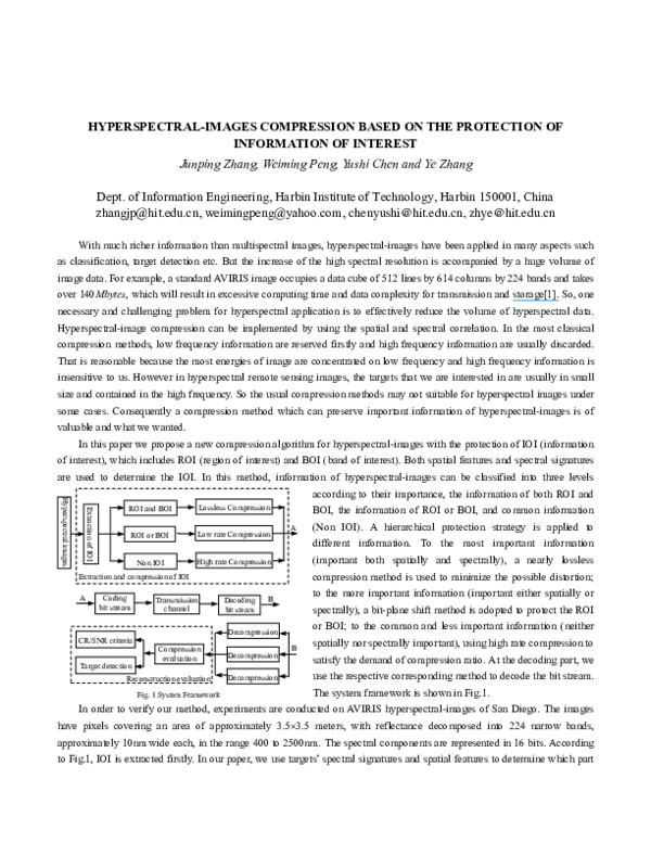 (PDF) Hyperspectral Image Compression Based on the Protection of Information of Interest