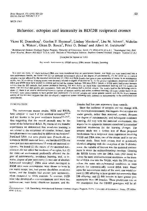 (PDF) Behavior, ectopias and immunity in BD/DB reciprocal crosses