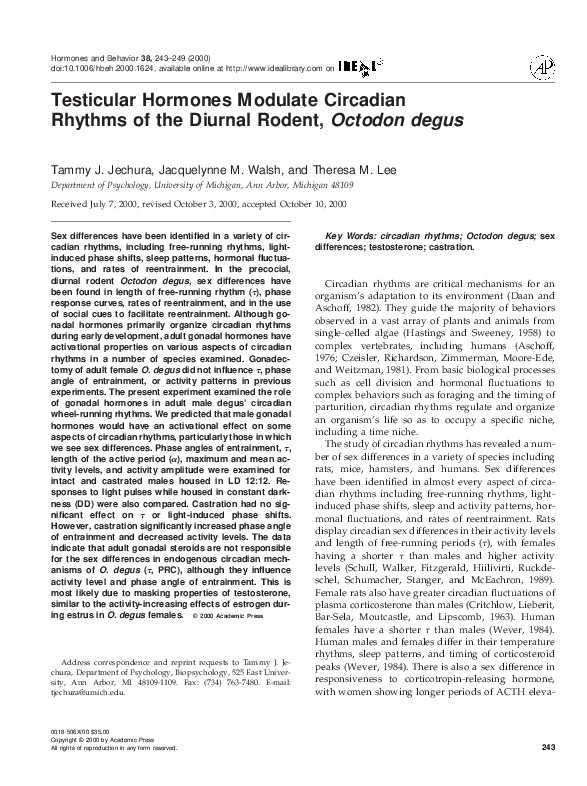 (PDF) Testicular Hormones Modulate Circadian Rhythms of the Diurnal ...