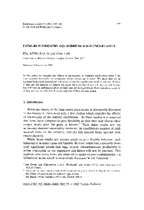 (PDF) Long-run industry equilibrium with uncertainty