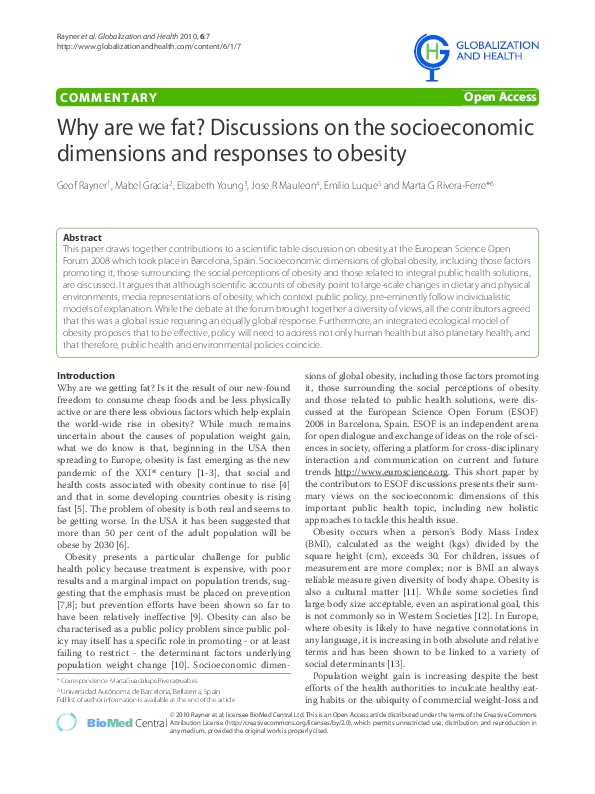 (PDF) Why are we fat? Discussions on the socioeconomic dimensions and ...