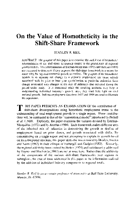 (PDF) On the Value of Homotheticity in the Shift-Share Framework