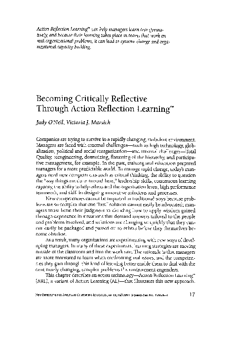 (PDF) Becoming critically reflective through action reflection learning