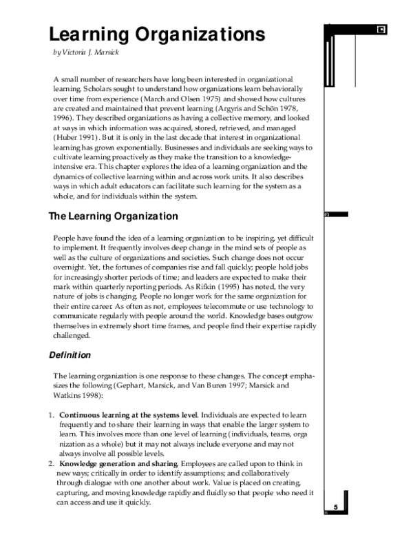 (PDF) The learning organization: An integrative vision for HRD