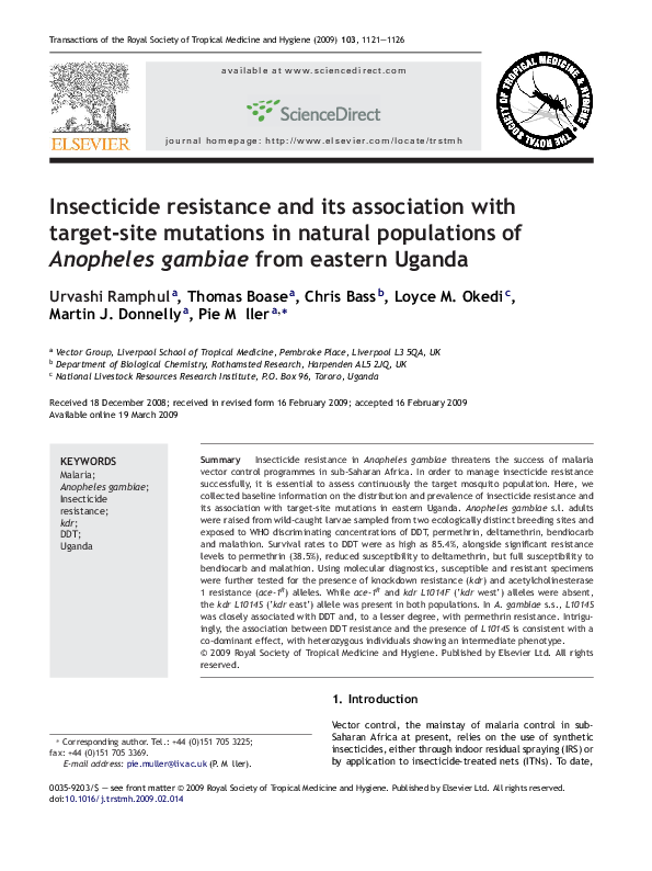 (PDF) Reduced susceptibility to DDT in field populations of Anopheles quadriannulatus and ...