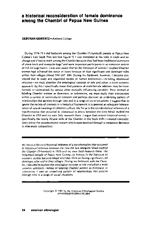 (PDF) A Historical Reconsideration of Female Dominance among the ...