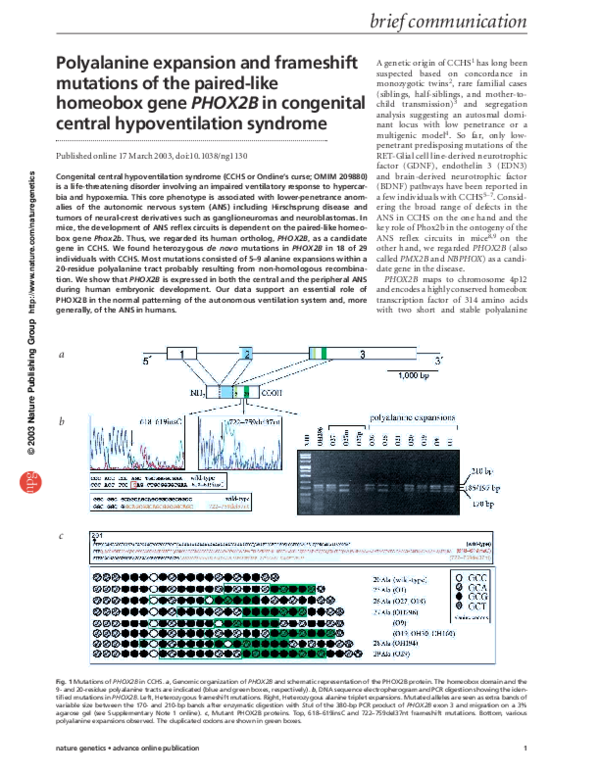 (PDF) Polyalanine expansion and frameshift mutations of the paired-like ...