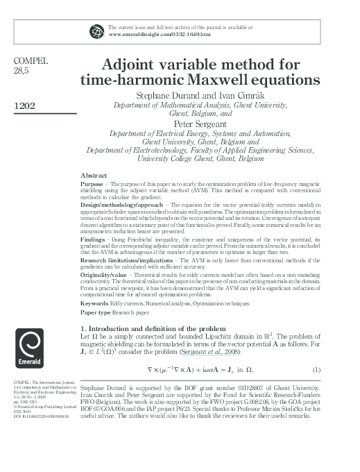 (PDF) Adjoint variable method for time-harmonic Maxwell equations