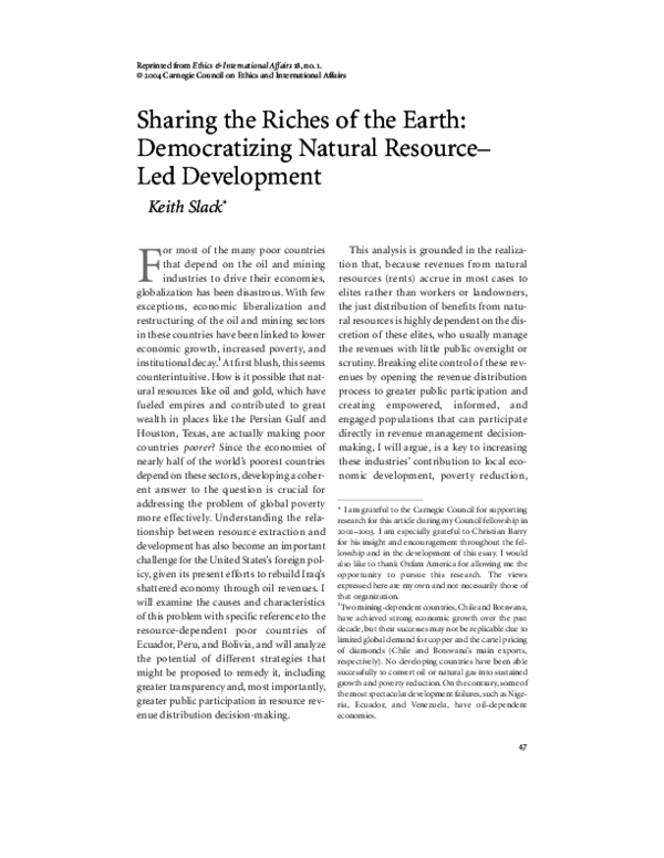 (PDF) Sharing the Riches of the Earth: Democratizing Natural Resource ...