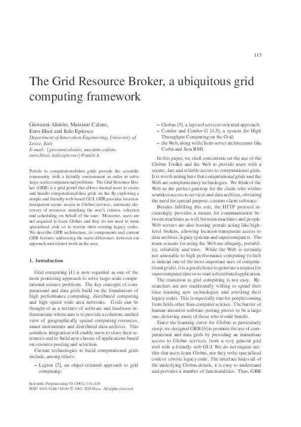 (PDF) The Grid Resource Broker, a ubiquitous grid computing framework