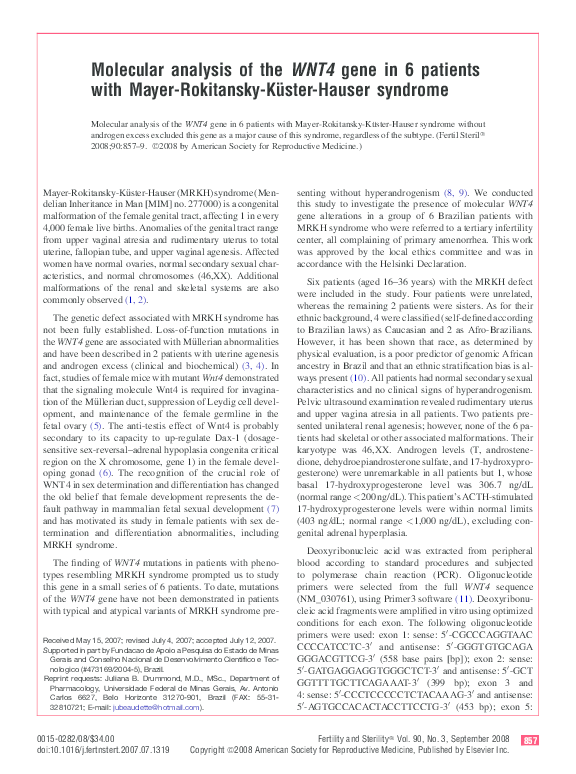 (PDF) Molecular analysis of the WNT4 gene in 6 patients with Mayer ...