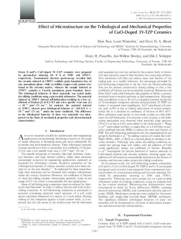 (PDF) Effect of Microstructure on the Tribological and Mechanical Properties of CuO-Doped 3Y-TZP ...