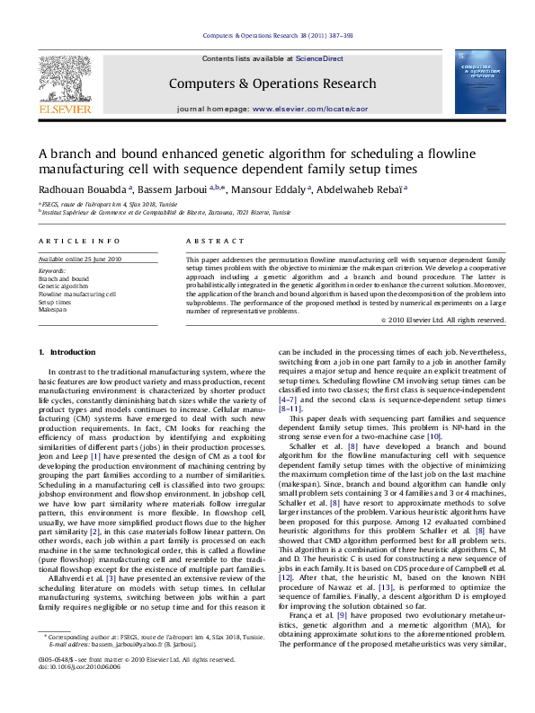 (PDF) A branch and bound enhanced genetic algorithm for scheduling a flowline manufacturing cell ...