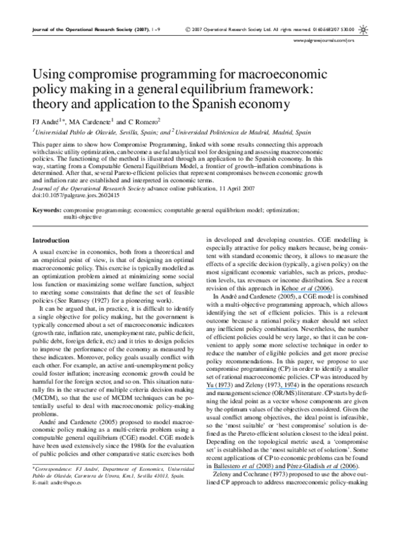 (PDF) Using compromise programming for macroeconomic policy making in a ...