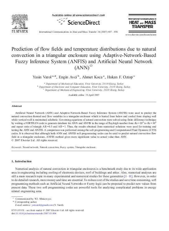 Pdf Prediction Of Flow Fields And Temperature Distributions Due To Natural Convection In A