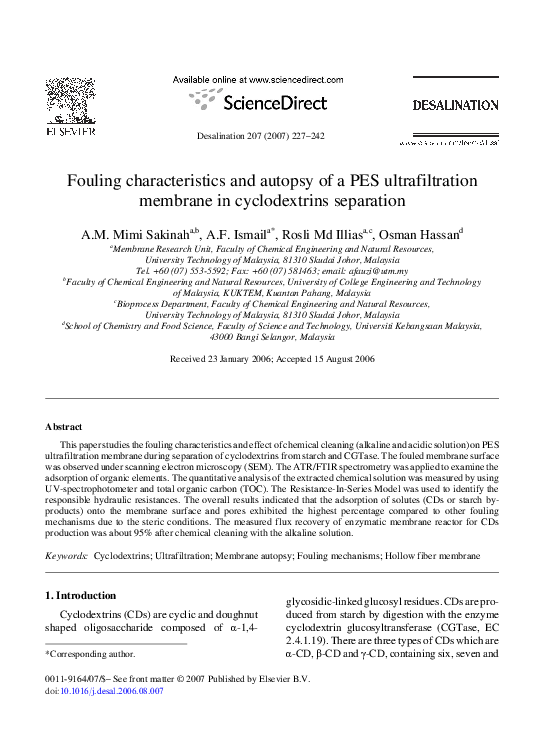 (PDF) Fouling characteristics and autopsy of a PES ultrafiltration ...