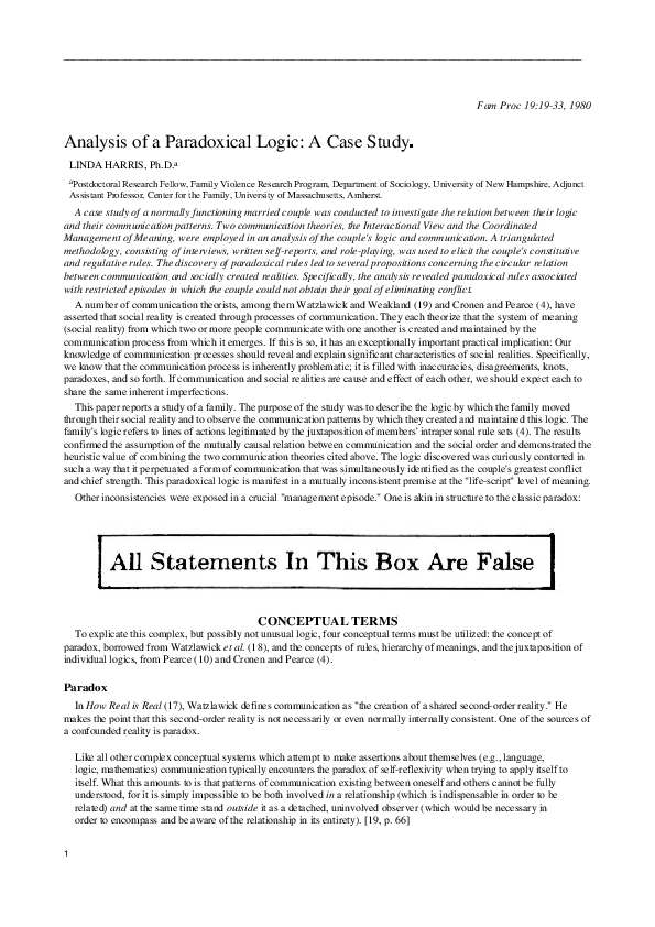 (PDF) Analysis of a Paradoxical Logic: A Case Study
