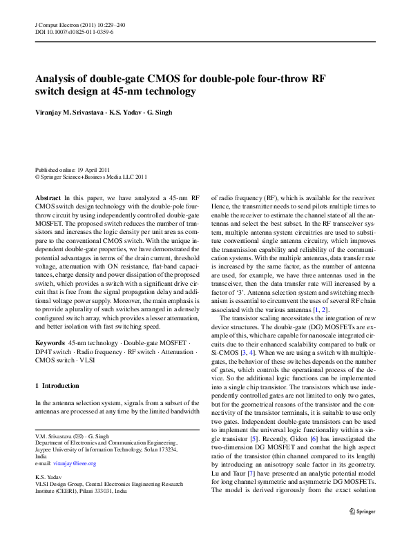 (PDF) Analysis of double-gate CMOS for double-pole four-throw RF switch ...