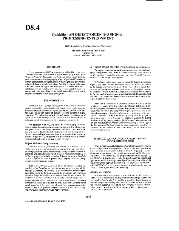 (PDF) QuickSig-an object-oriented signal processing environment