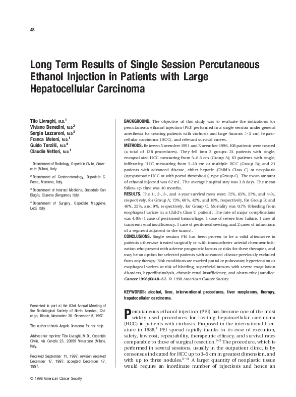(PDF) Long term results of single session percutaneous ethanol ...