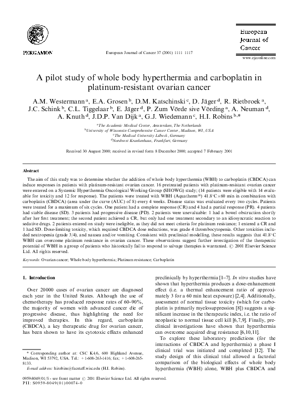 (PDF) A pilot study of whole body hyperthermia and carboplatin in ...