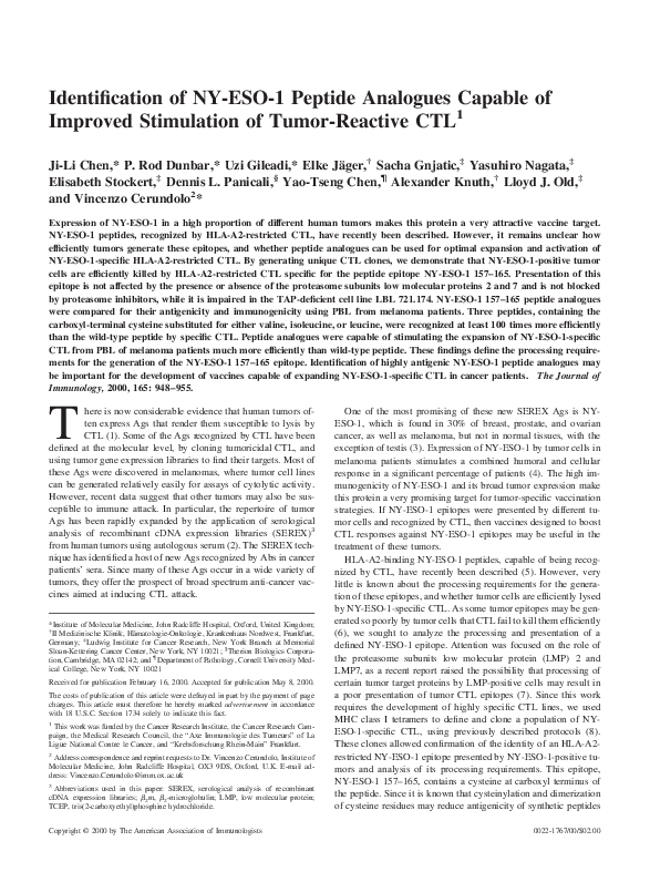 (PDF) Identification of NY-ESO-1 Peptide Analogues Capable of Improved ...