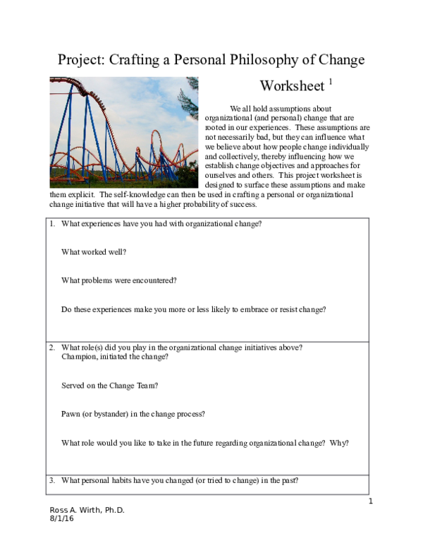 (DOC) Project: Crafting a Personal Philosophy of Change Worksheet