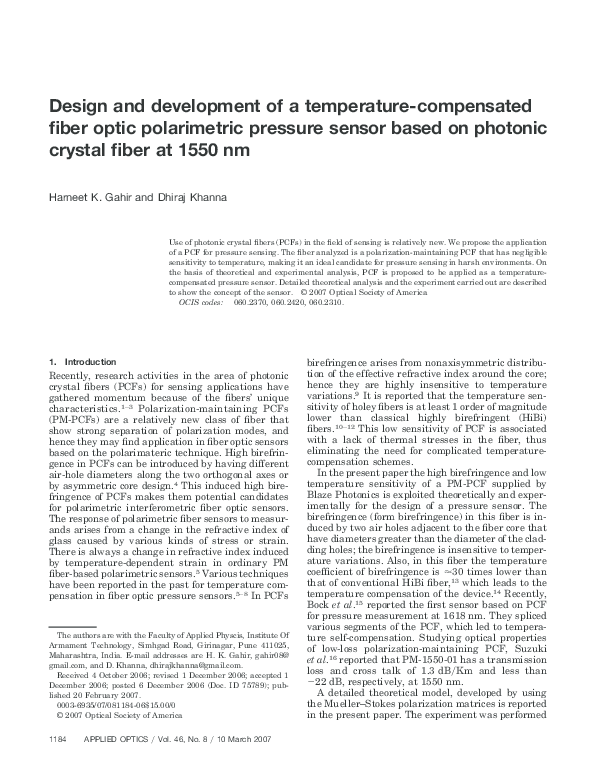 (PDF) Design and development of a temperature-compensated fiber optic polarimetric pressure ...