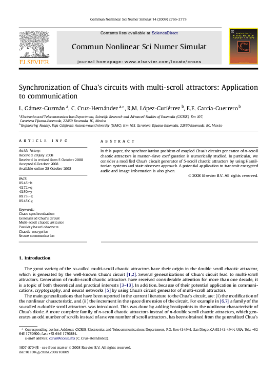 Pdf Synchronization Of Chuas Circuits With Multi Scroll Attractors