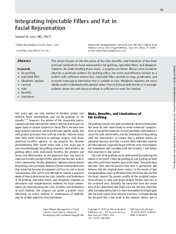 (PDF) Integrating Injectable Fillers and Fat in Facial Rejuvenation