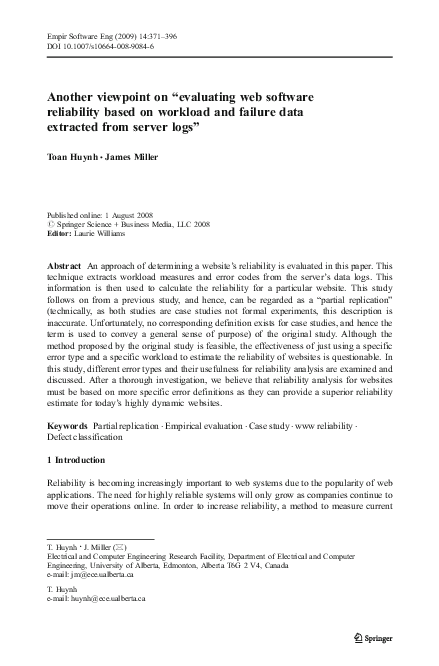 (PDF) Another viewpoint on "evaluating web software reliability based on workload and failure ...