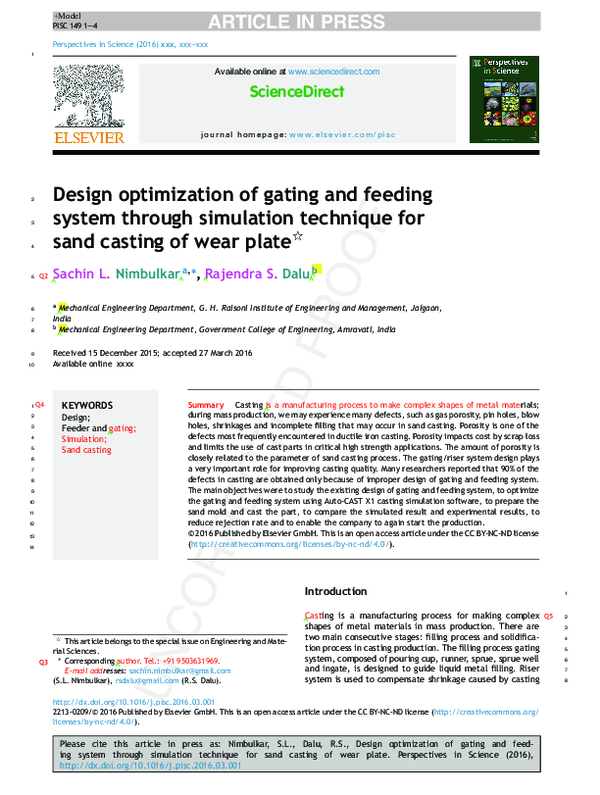(PDF) Design optimization of gating and feeding system through simulation technique for sand ...