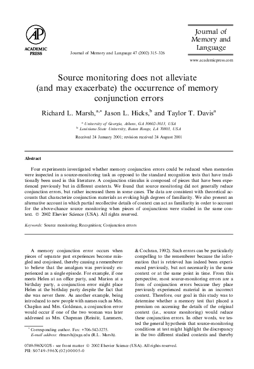 (PDF) Source monitoring does not alleviate (and may exacerbate) the ...