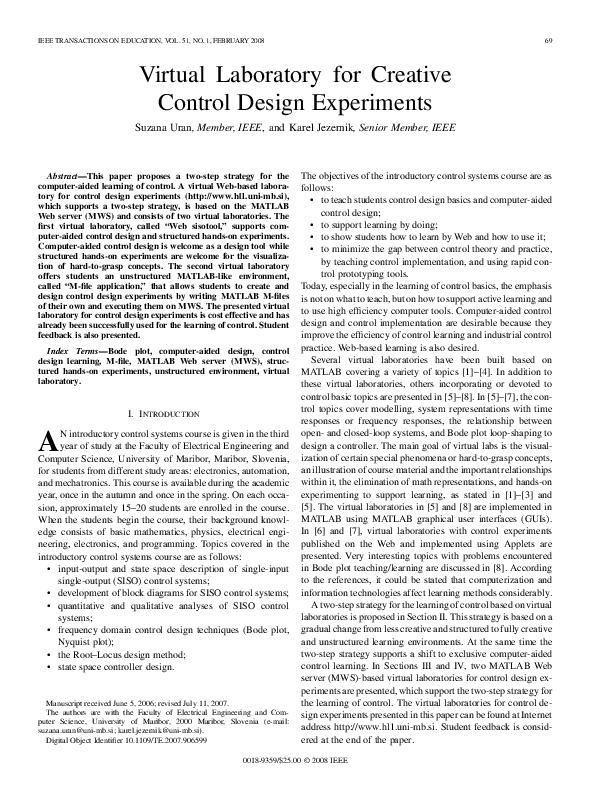 (PDF) Web-Based Virtual Lab for Control Design Learning