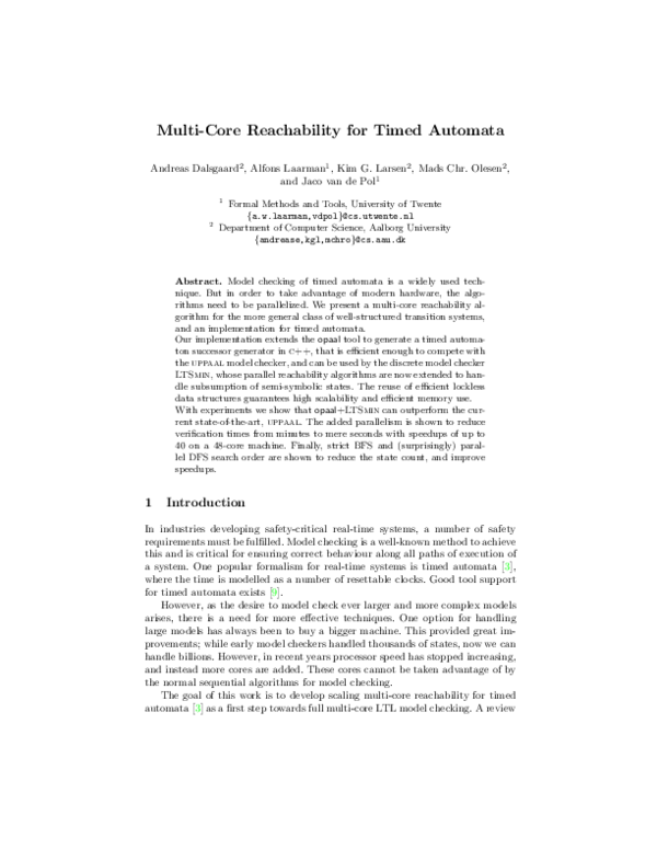 (PDF) Multi-Core Reachability for Timed Automata